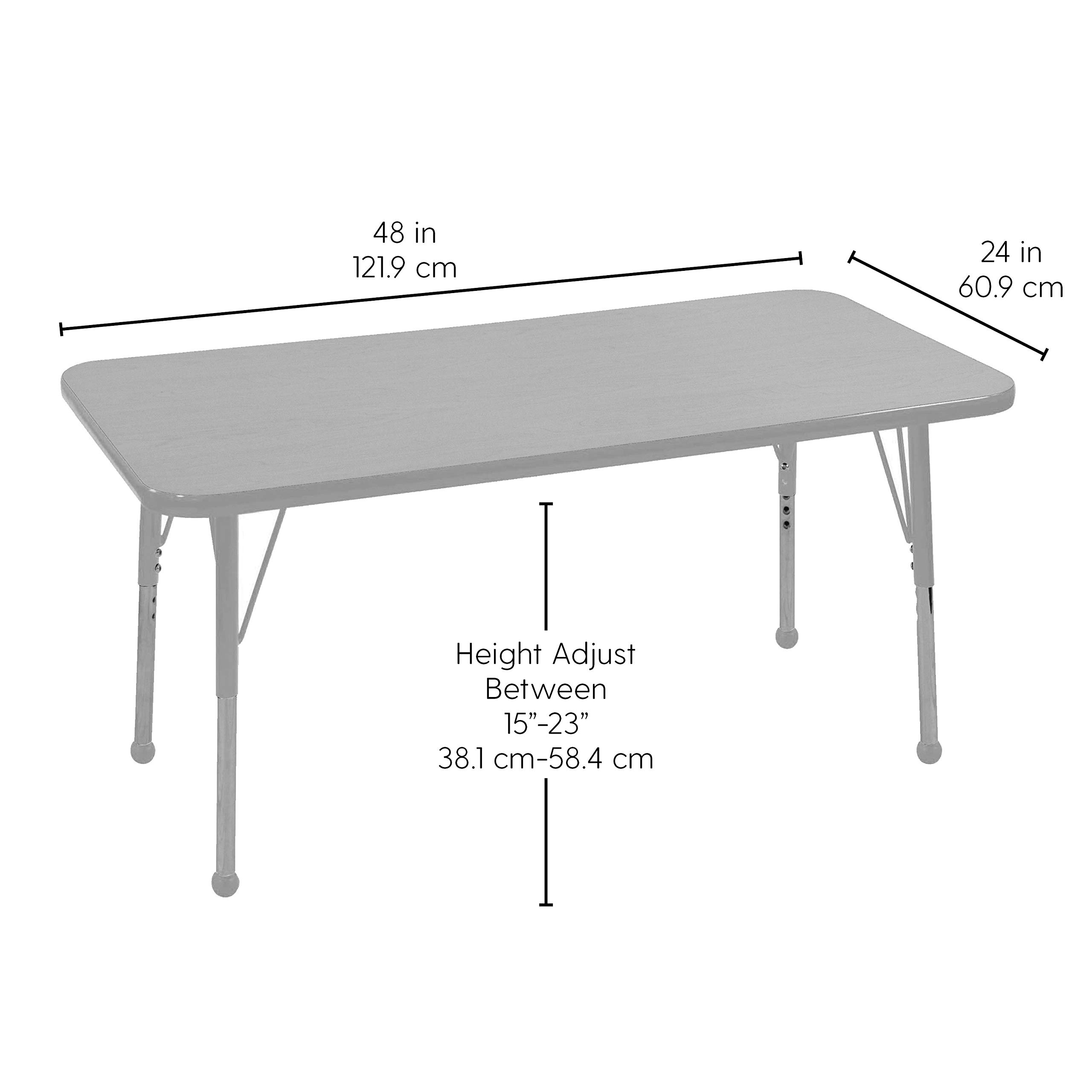 FDP Rectangle Activity School and Classroom Kids Table (24 x 48 inch), Toddler Legs with Ball Glides, Adjustable Height 15-23 inches - Gray Top and Yellow Edge with Yellow Legs