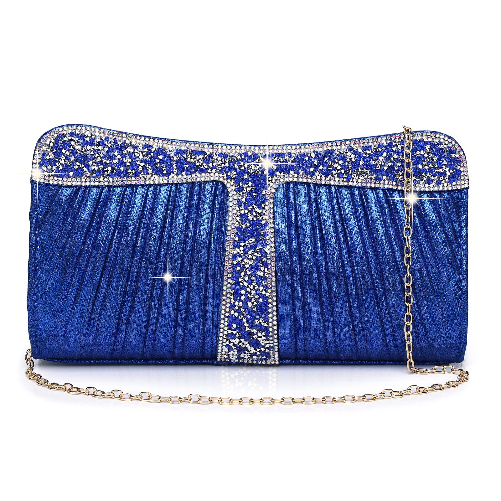 GESU Womens Clutch Purse Rhinestone Evening Bag Wedding Bridal Prom Purse Formal Party Handbag,(Blue-Pro)
