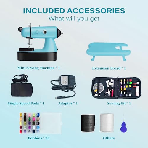 Sewing Machines Mini, portable Sewing Machine,sewing machine child's,kit easy hand held sewing machine manual sewing machine leather jeans plastic Upgraded Electric Sewing Machine with Sewing Bag, Expansion, LED Light (Blue)