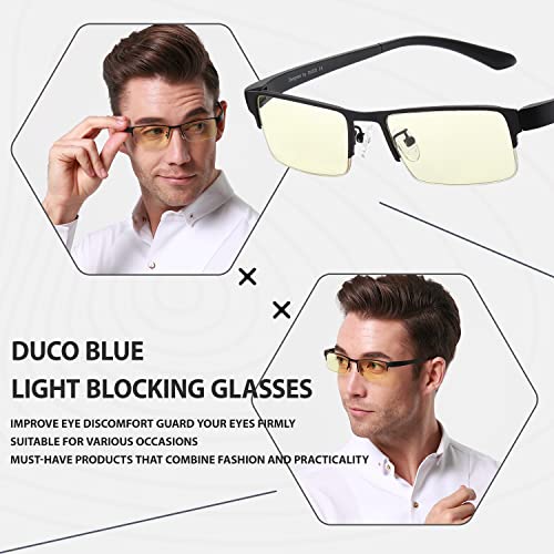 DUCO Blue Light Glasses For Men Blue Ray Blocking Glasses Gamer Computer Gaming Glasses Retro Square Rimless Frame Amber Tinted Eyeglasses Lightweight GX090