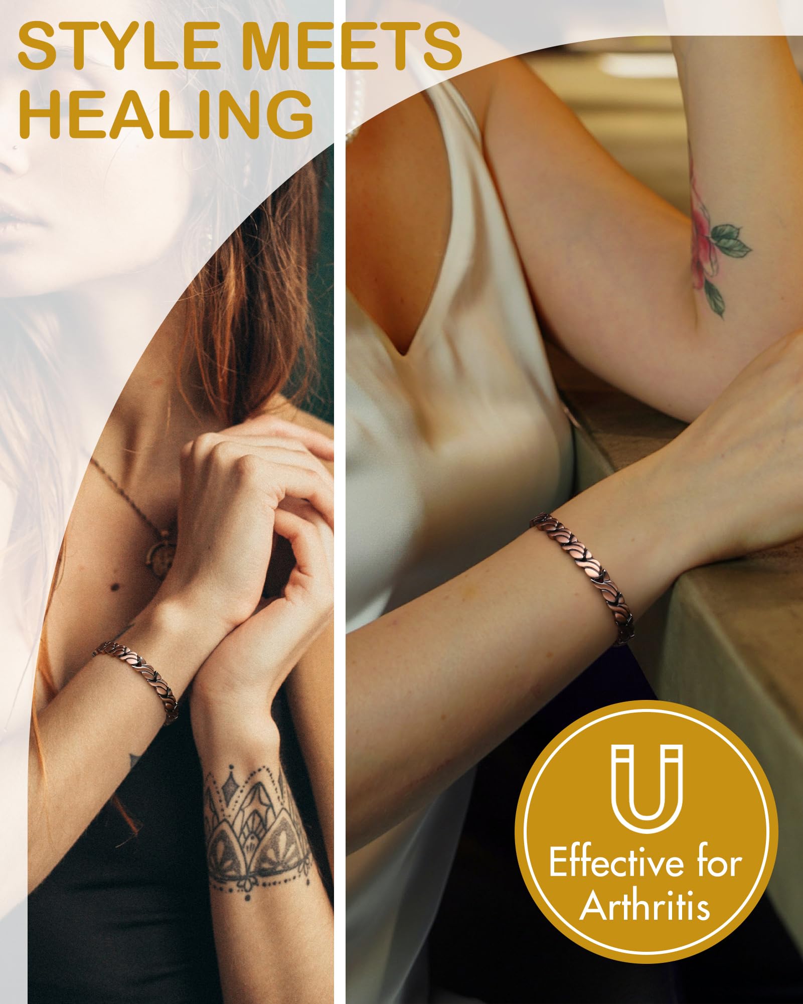 Feraco Copper Bracelets for Women, 99.99% Pure Copper Magnetic Bracelets with Effective Neodymium Magnets, Adjustable Jewelry Gift with Sizing Tool (Fishtail)