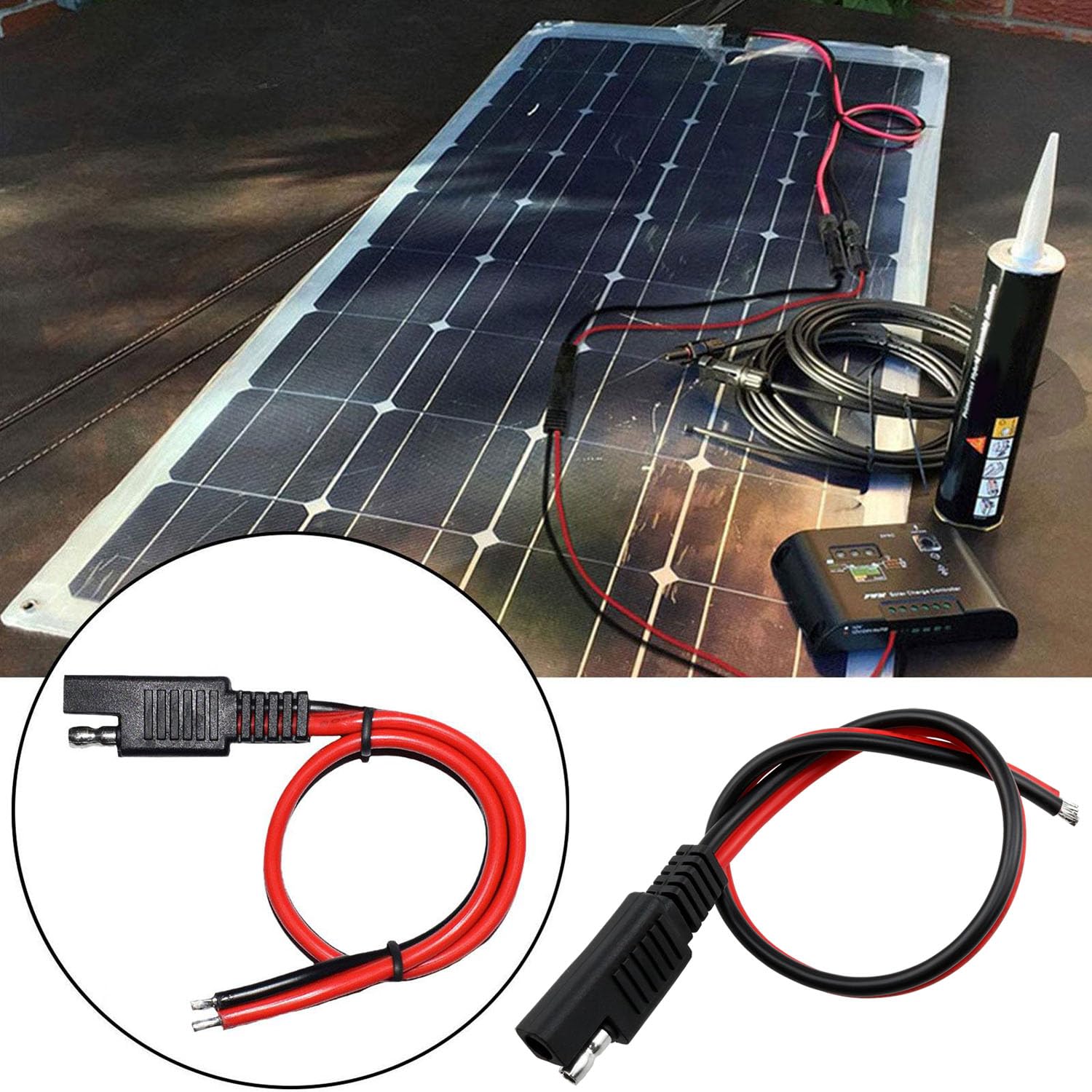 fengxiaomin 2PCS 14AWG SAE Extension Cable Solar Panel SAE Plug 2 Pin SAE Single Plug Quick Connector Disconnect Plug,Solar Panel SAE Plug - 30cm/1ft
