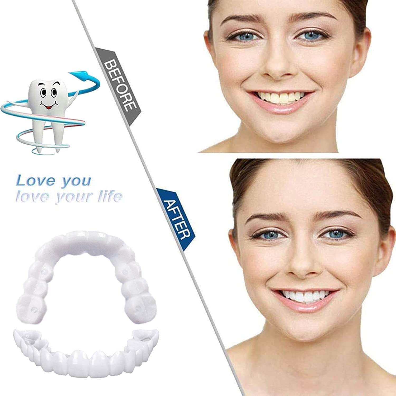 GAWEI Smile Teeth Customizable Temporary Perfect Fake Teeth Molds Braces for Snap in Instant &Confidence Smile Dentures Teeth for Upper and Lower Jaw, Nature and Comfortable 3 sets