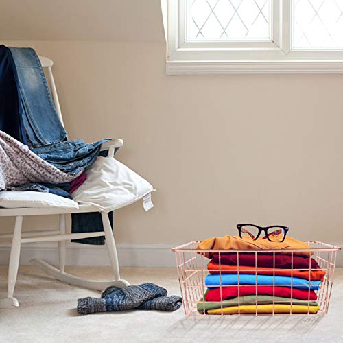 ORFOFE Basket Laundry Sundry Baskets Iron Makeup Gold Table Rose Books Desktop Blanket Organizer Storage Food Sundries Decorative Clothes Shelfrose Household Nesting Wire Cloths
