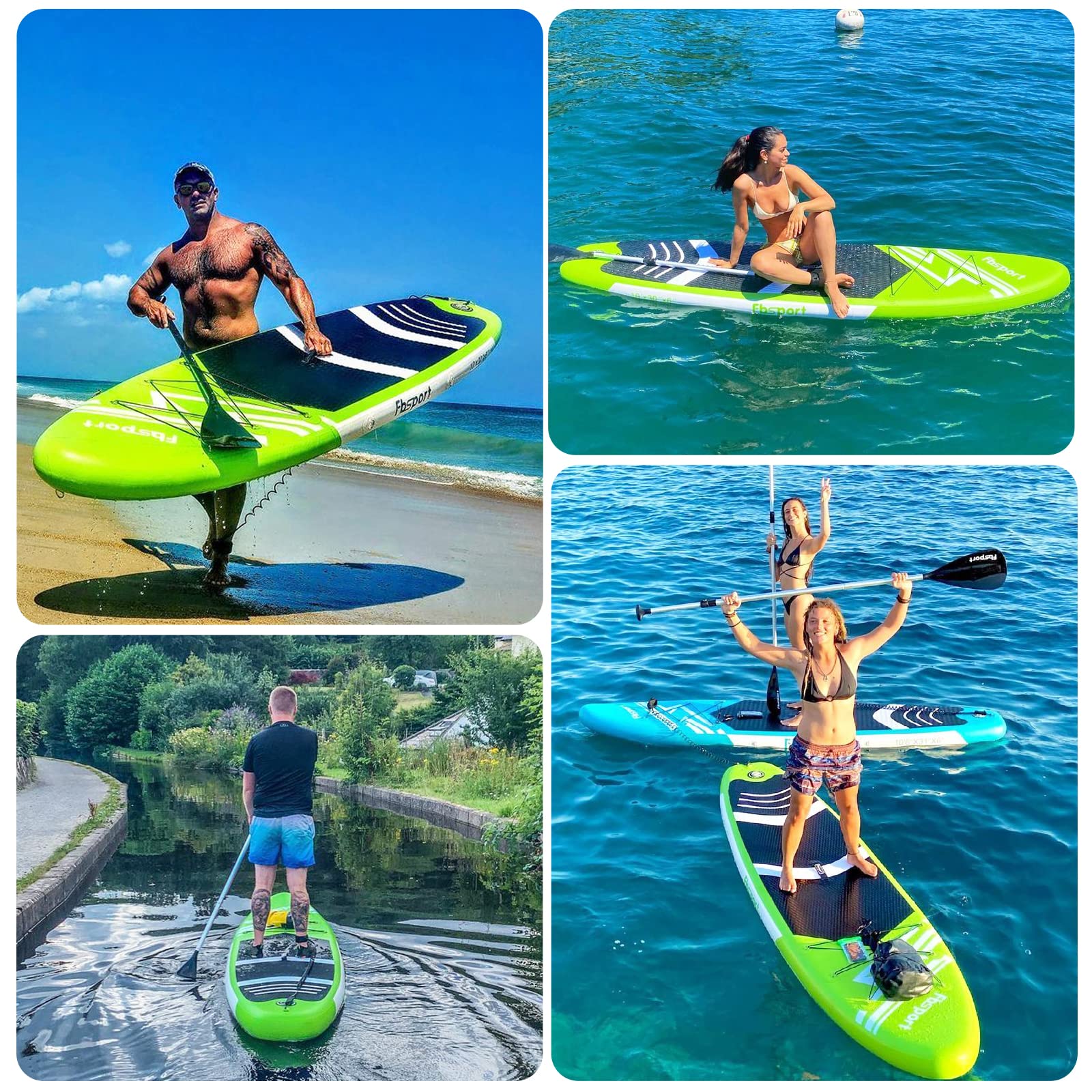 FBSPORT 10'6'' Premium Inflatable Stand Up Paddle Board, Yoga Board with Durable SUP Accessories & Carry Bag | Wide Stance, Surf Control, Non-Slip Deck, Leash, Paddle and Pump for Youth & Adult