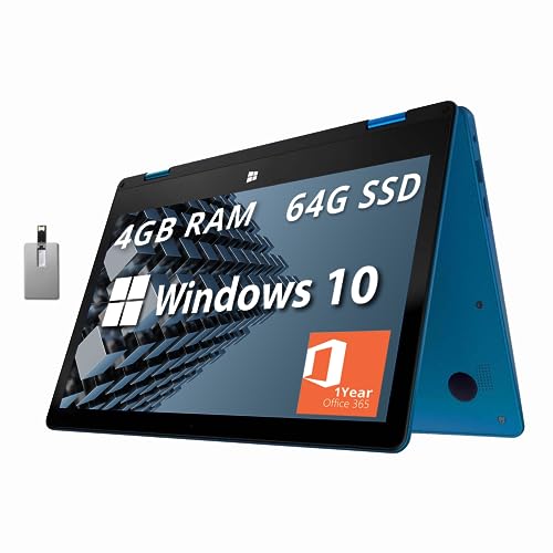 Gateway Newest 11.6” HD 2-in-1 Convertible Touchscreen Student Laptop, Intel Celeron N4020, 4GB RAM, 64GB SSD, Webcam, THX Audio, Wi-Fi, Mini HDMI, 1 Year Office 365, Blue, Win10, 32GB USB Card