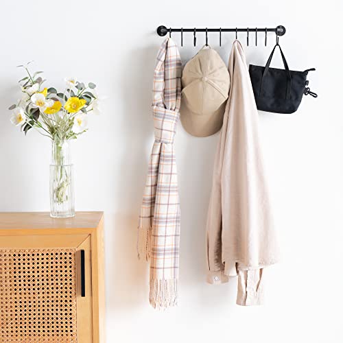 Mkono Coat Rack Wall Mount, Wall Coat Hooks for Hanging with 20 S Hooks, Heavy Duty Metal Rail Hat Hanger for Coat Keys Purse Belt Clothes Towel Holder in Entryway Bathroom Mudroom, Set of 2, Black