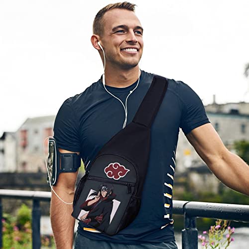 Small Sling Crossbody Bag Anime Printing Multifunction Chest Shoulder Bag Waterproof Hiking Travel Bag with Adjustable Strap for Women Men (Black)