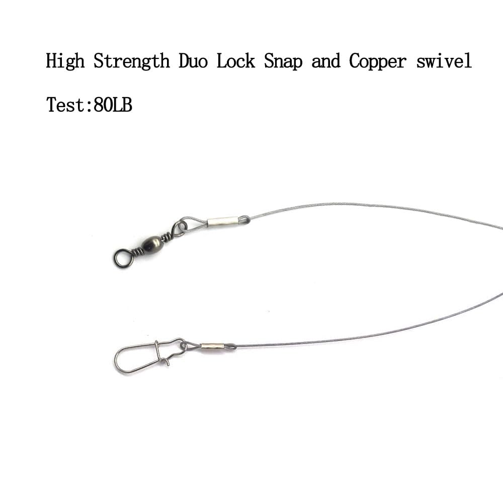 Fishing Hook Rigs with Sinker 49 Strands Steel Leaders-Saltwater Surf Fishing Tackle Kit Heavy Duty Hooks,7 * 7 Strands Steel Wire with Nylon-Coating (8#, 3 Hooks Rig with Sinker)