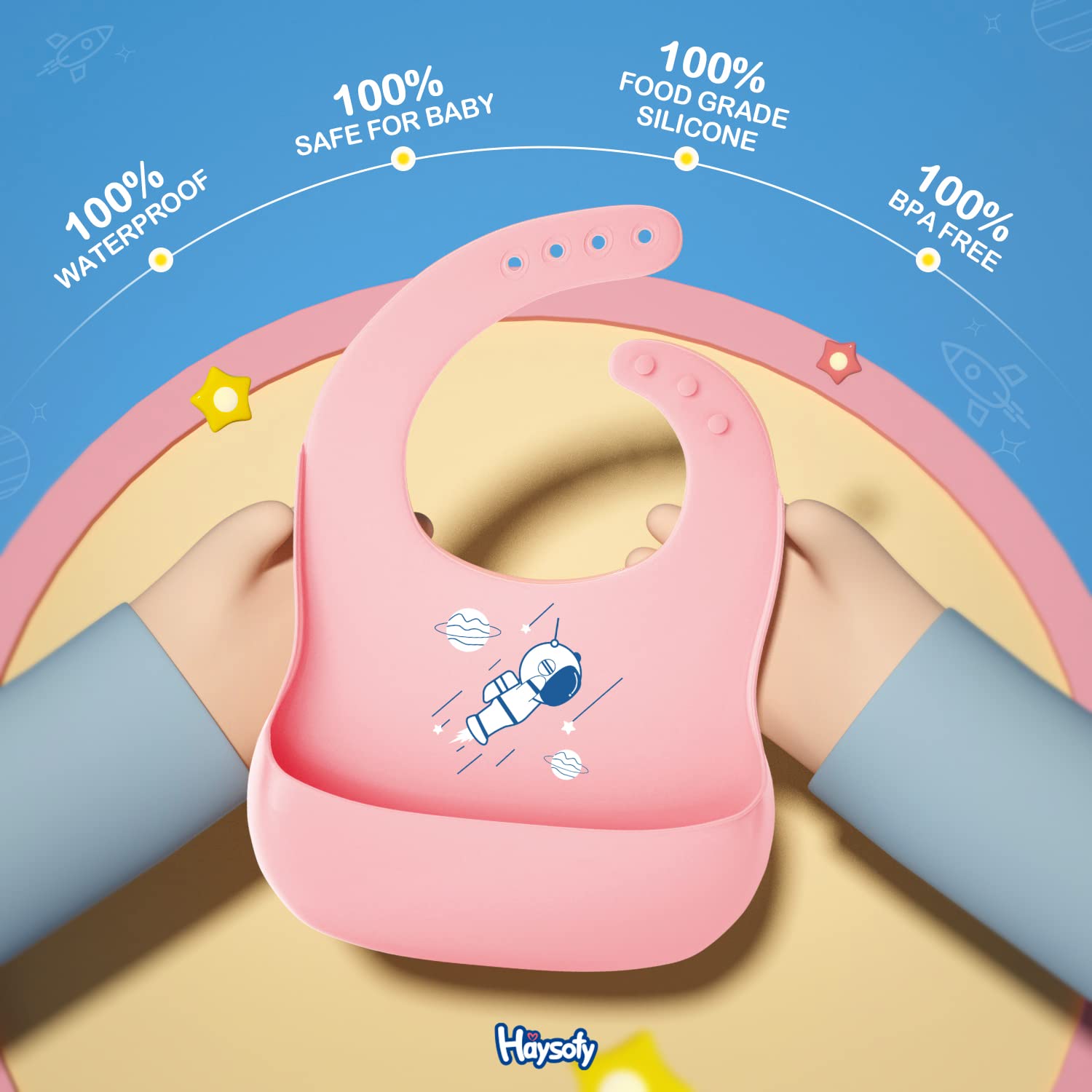Haysofy Silicone Bibs, Set of 3 Silicone Baby Bibs for Babies & Toddlers, Waterproof, Soft, Adjustable Fit, Unisex, Non Messy