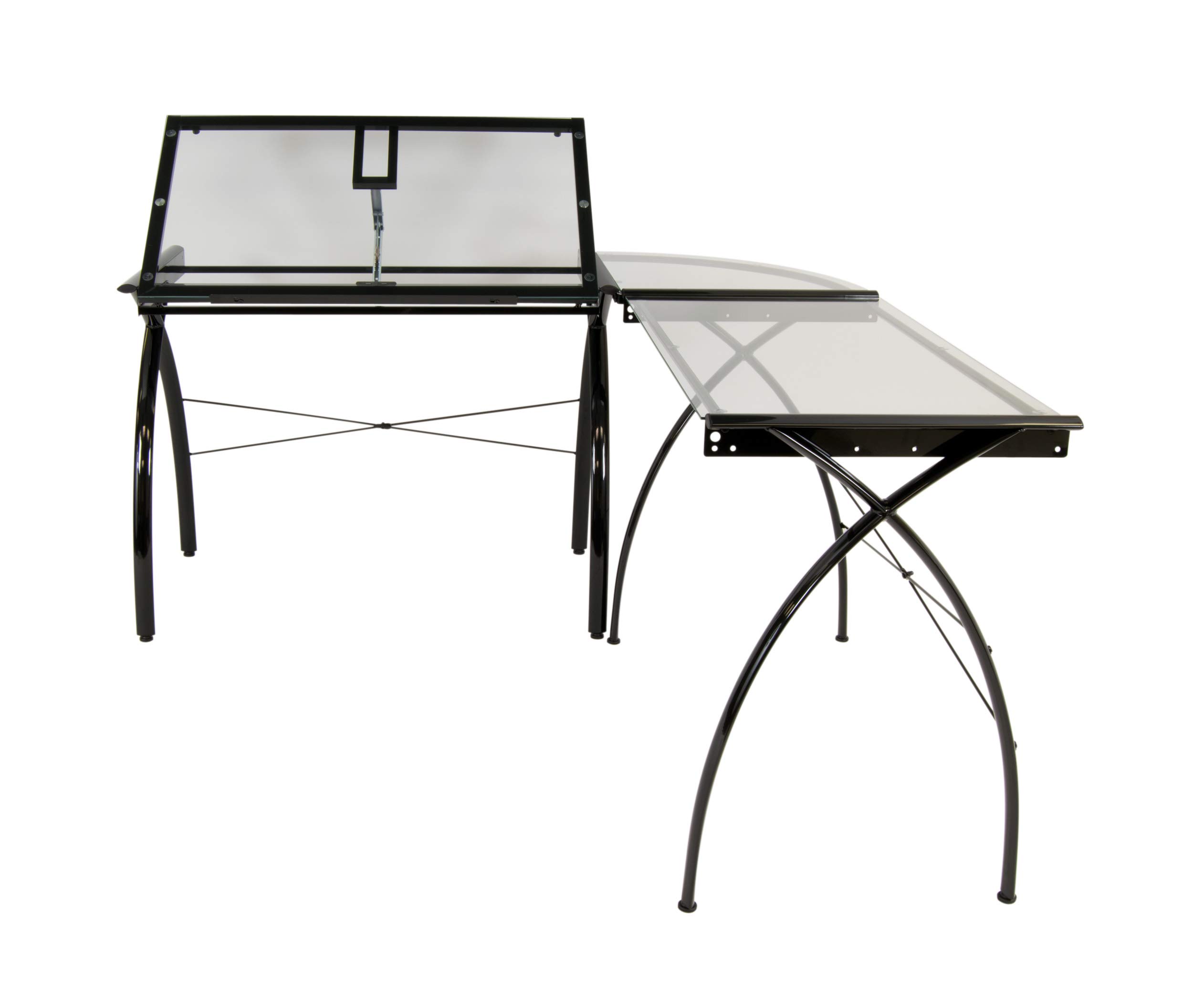 SD STUDIO DESIGNS Futura LS WorkCenter with Tilt Top Adjustable Drafting Table Craft Table Drawing Desk Hobby Table Writing Desk Studio Desk, Black / Clear Glass.