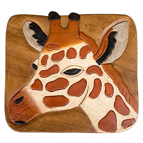 Sea Island Imports Giraffe Design Hand Carved Acacia Hardwood Decorative Short Stool