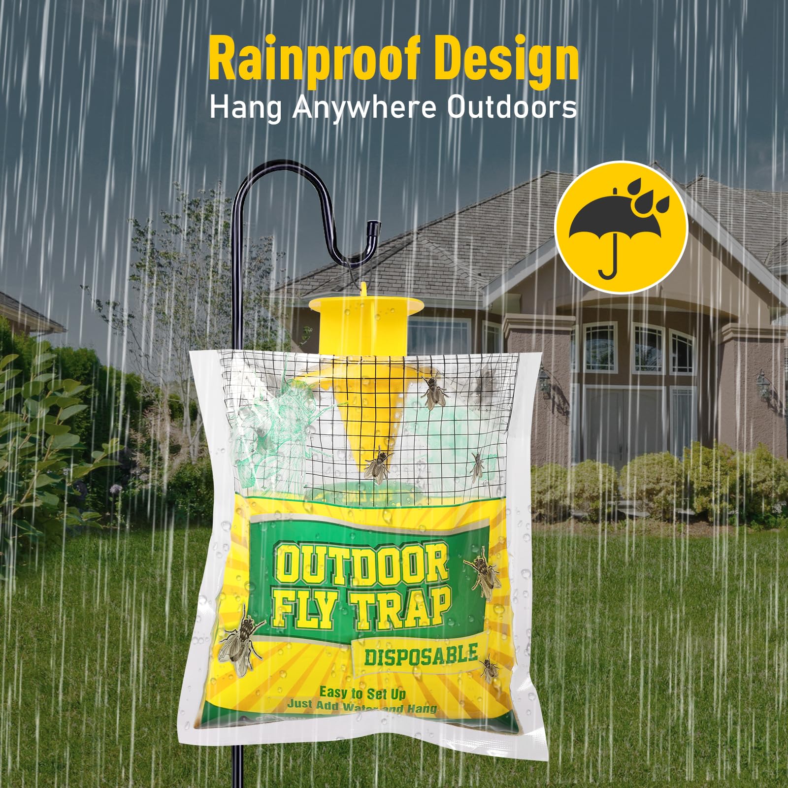 Fly Traps Outdoor Fly Trap Hanging, Disposable Fly Killer Trap Bag Catcher for Outside Farms, Fly Trap Bag Fly Catchers Outdoors, Effective Fly Traps Outdoor Hanging Fly Killer, 6 Pack