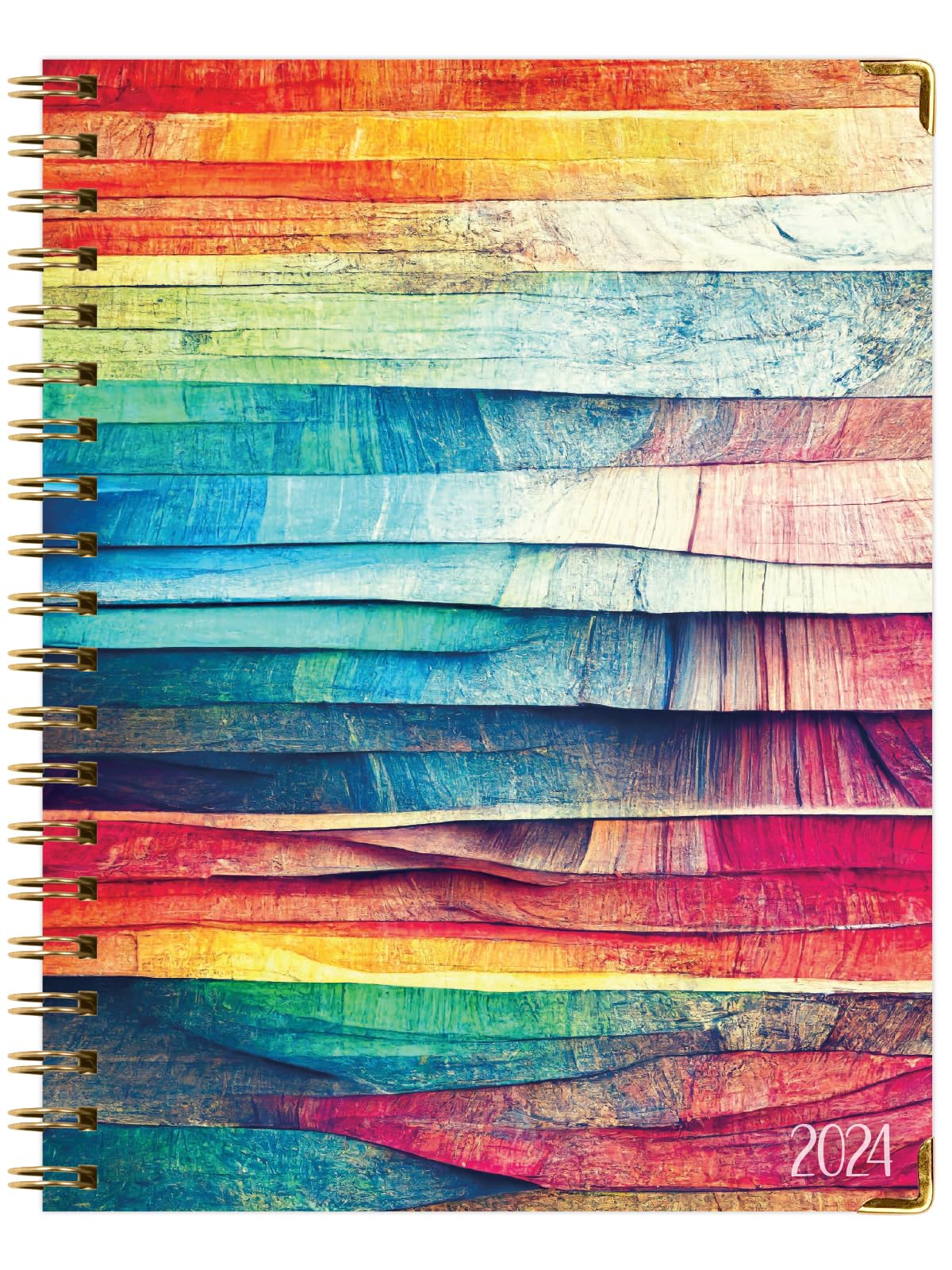 Global Printed Products, HARDCOVER 2024 Planner: (November 2023 Through December 2024) 8.5"x11" Daily Weekly Monthly Planner Yearly Agenda Bookmark, Pocket Folder & Sticky Note Set (Rainbow Oak)