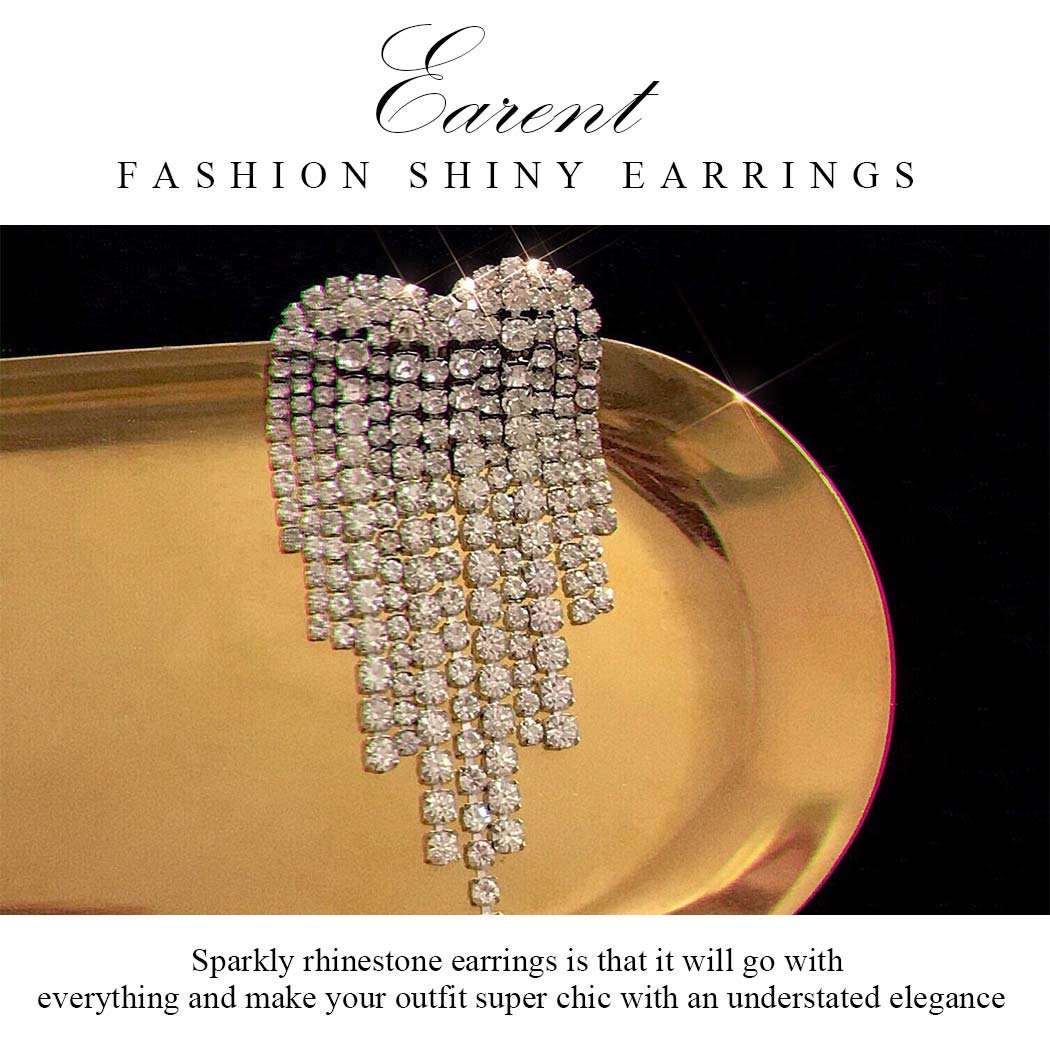 Earent Tassel Rhinestone Earrings Jewelry Silver Sparkly Dangling Fringe Earring Long Chandelier Wedding Prom Earring for Women