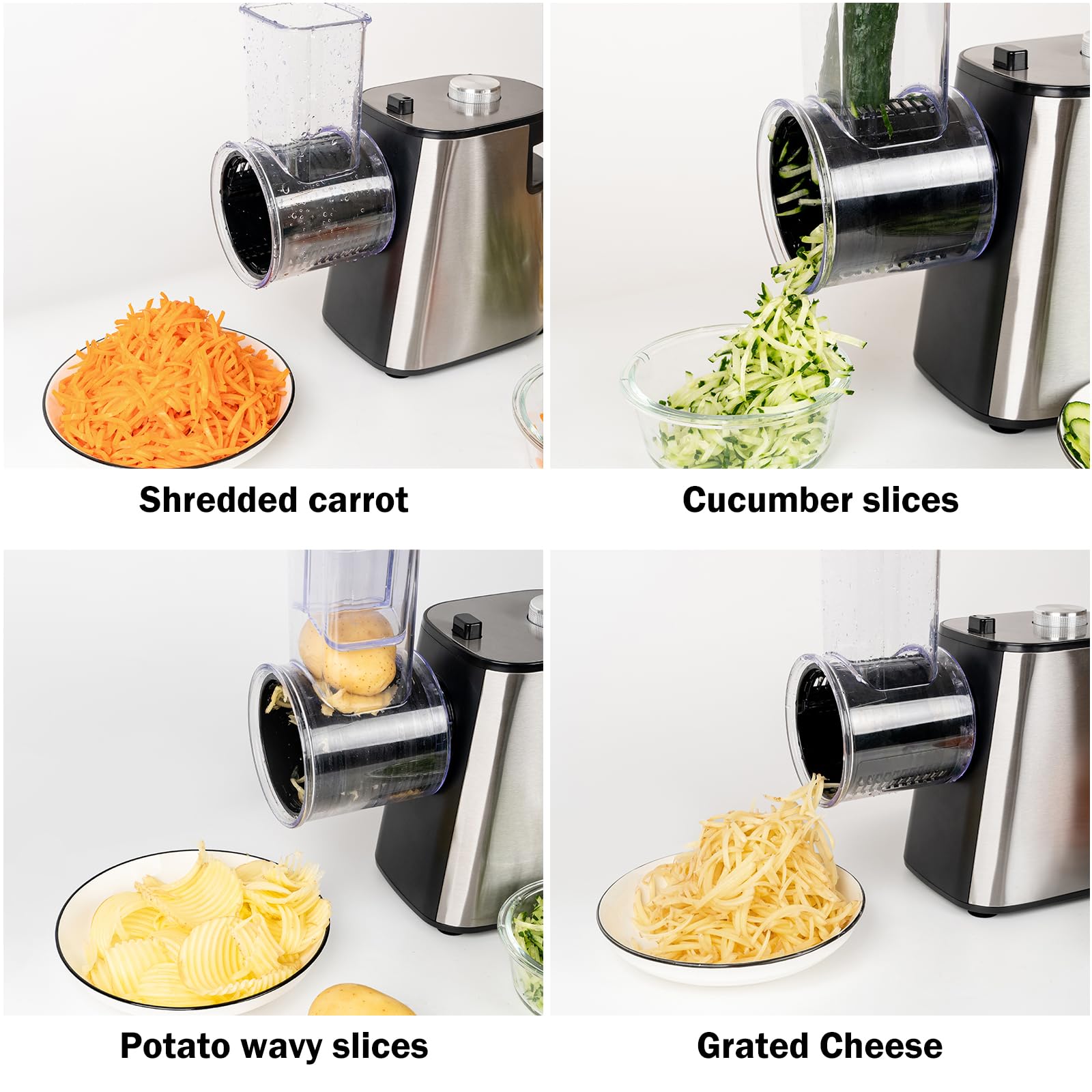 Electric Cheese Grater Vegetable Slicer 250W Professional Electric Food Vegetable Grater Shredder Nuts Grinder Salad Maker Machine Mandoline Slicer for Kitchen with 5 Interchangeable Blades