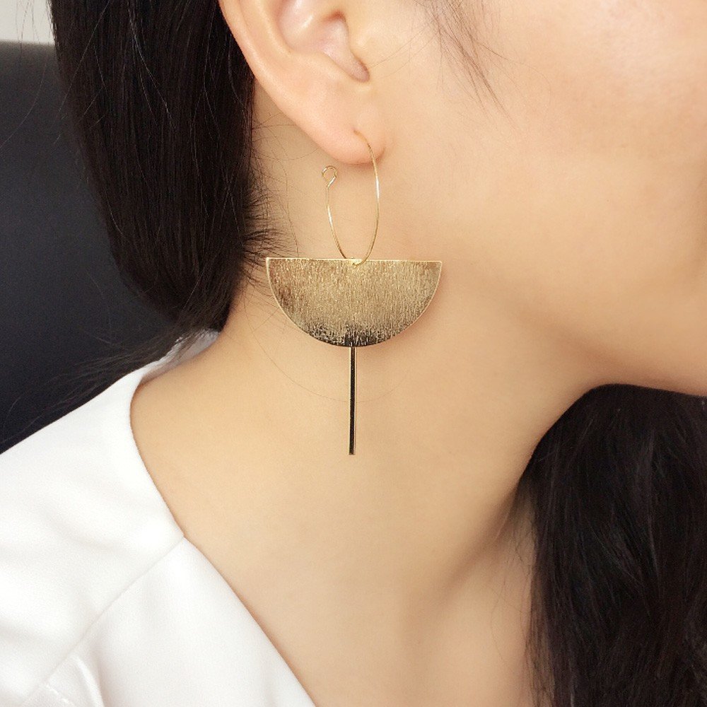 Figaro Design Fashion Exaggerated 18K Gold Geometric Multi-layer Half Circle Dangle Drop Earring for Women