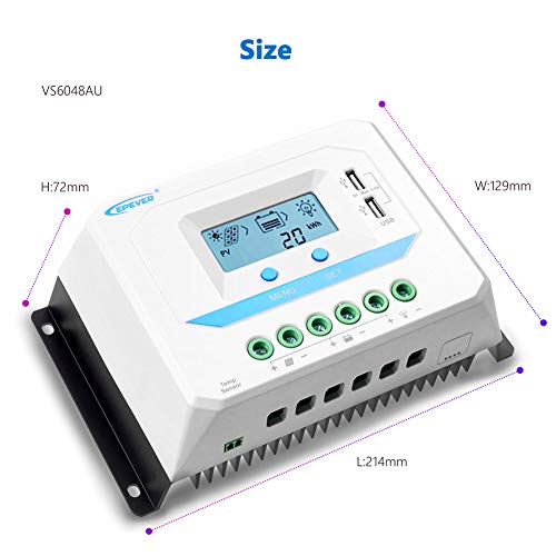 EPEVER VS6048AU Solar Panel Regulator Charge Controller 12/24V/36V/48V Auto Work for Solar Battery Charging by Fuhuihe (12V/24V/36V/48V, 6048 (60A))