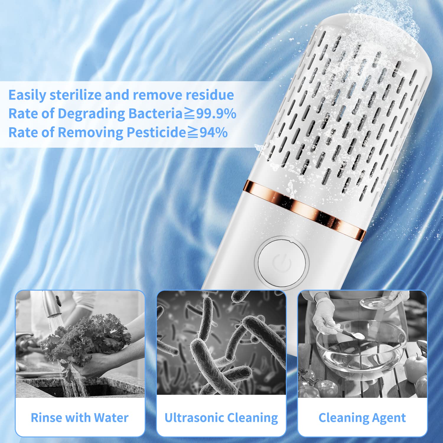ECOSI Fruit and Vegetable Washing Machine, Portable Fruit Vegetable Purifier Cordless Fruit Cleaner Device in Water Kitchen Gadgets with Titanium OH-ion Purification Tech for Food Cleaning, White