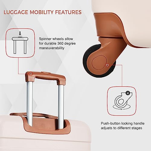 Merax 3 Piece Expandable ABS Hardshell Luggage Sets Spinner Wheel Suitcase TSA Lock Suit Case, Pink/Brown, 20/24/28 Inch