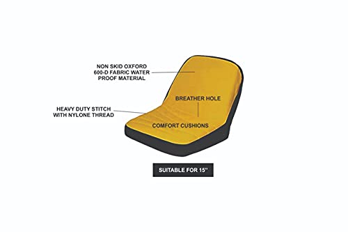 Virtionz Riding Lawn Mower Seat Cover (Medium) LP92324 Fits John Deere Mower Tractor & Gator Seats up to 15" High(Four Convenient Pockets)