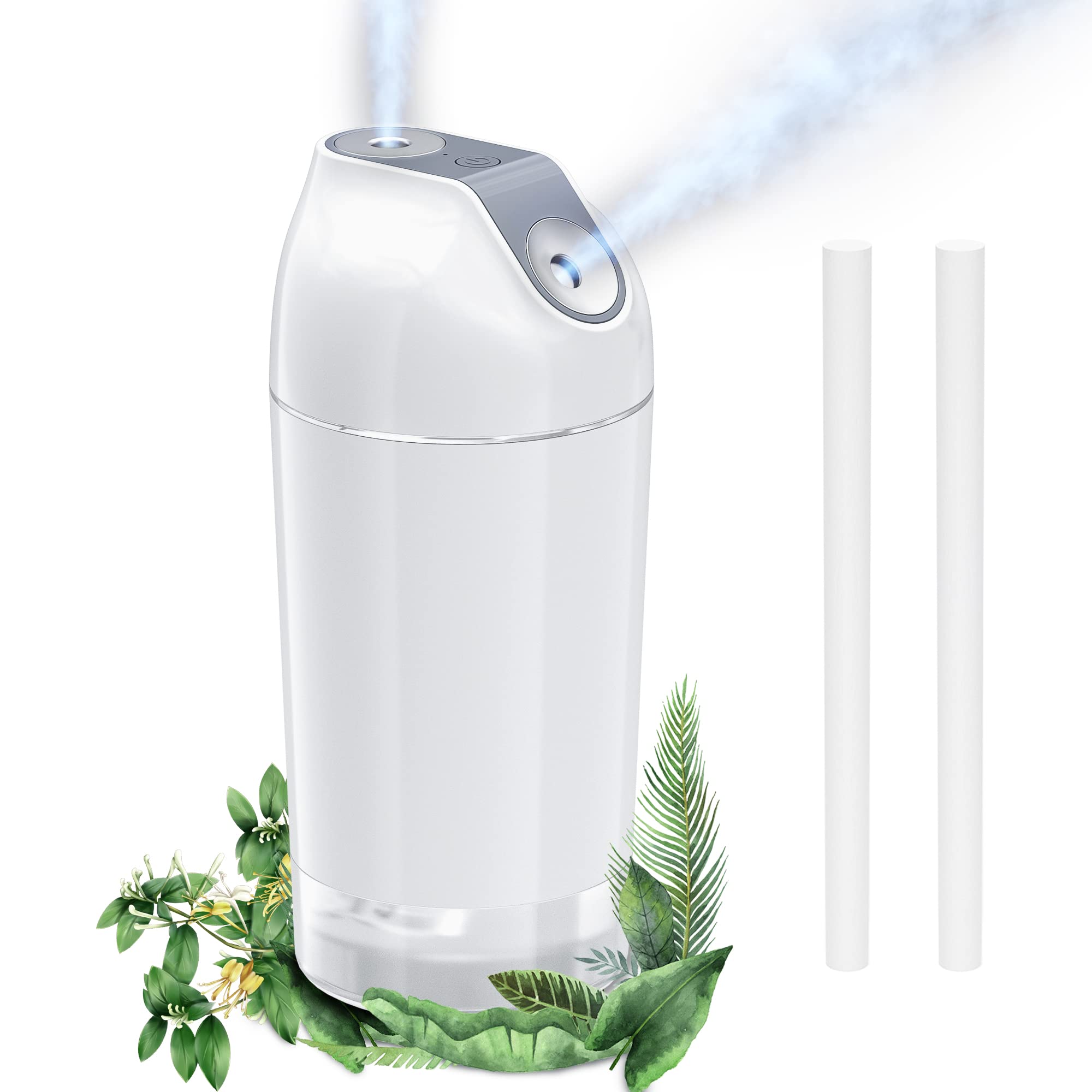 HandFun Mini Humidifier-Battery Operated 480ml Cordless Portable Small Humidifier USB Rechargeable Personal Desktop Humidifiers With Night Light & 4 Spray Modes for Car, Baby, Plants (White, 2600mAh)
