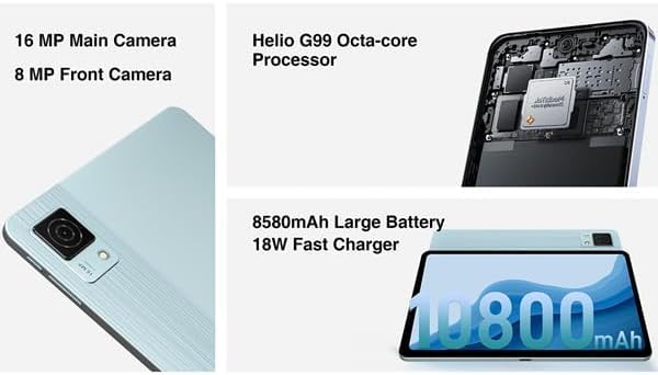 DOOGEE T10 Android Tablet 2K HD 10.1 inch, 8+7GB RAM 128GB ROM(TF 1TB), Octa-Core Android 12 OS, Battery 8300mAh, 2.4/5G WiFi&Bluetooth 5.0, 13MP+8MP Camera, TÜV Low Bluelight Tablet for Kids(Blue)