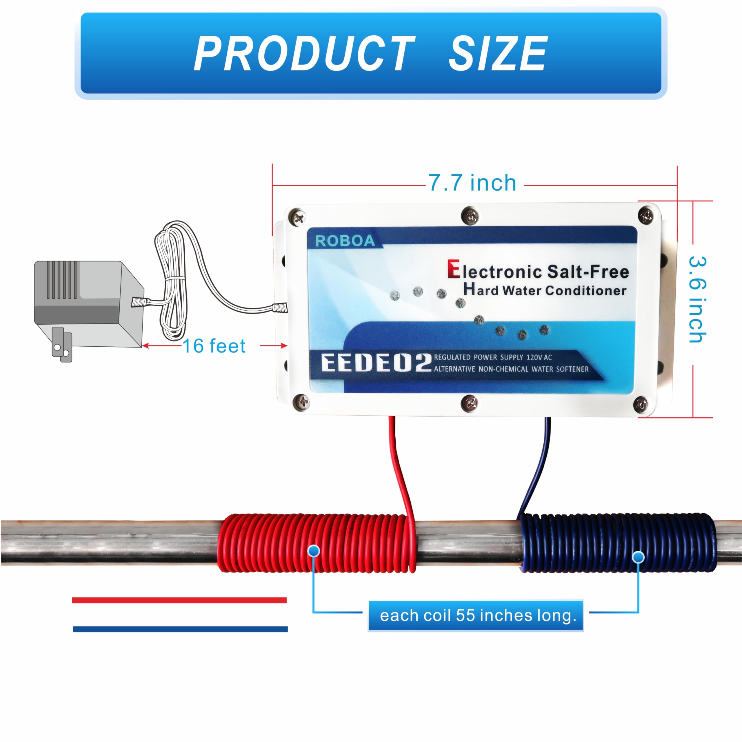 ROBOA Electronic Water Descaler,Alternative Chemical and Salt Free Water Softener Systems Whole House,Prevent Rust and Scale Build-up,Electromagnetic Water Conditioner,Easy Installation