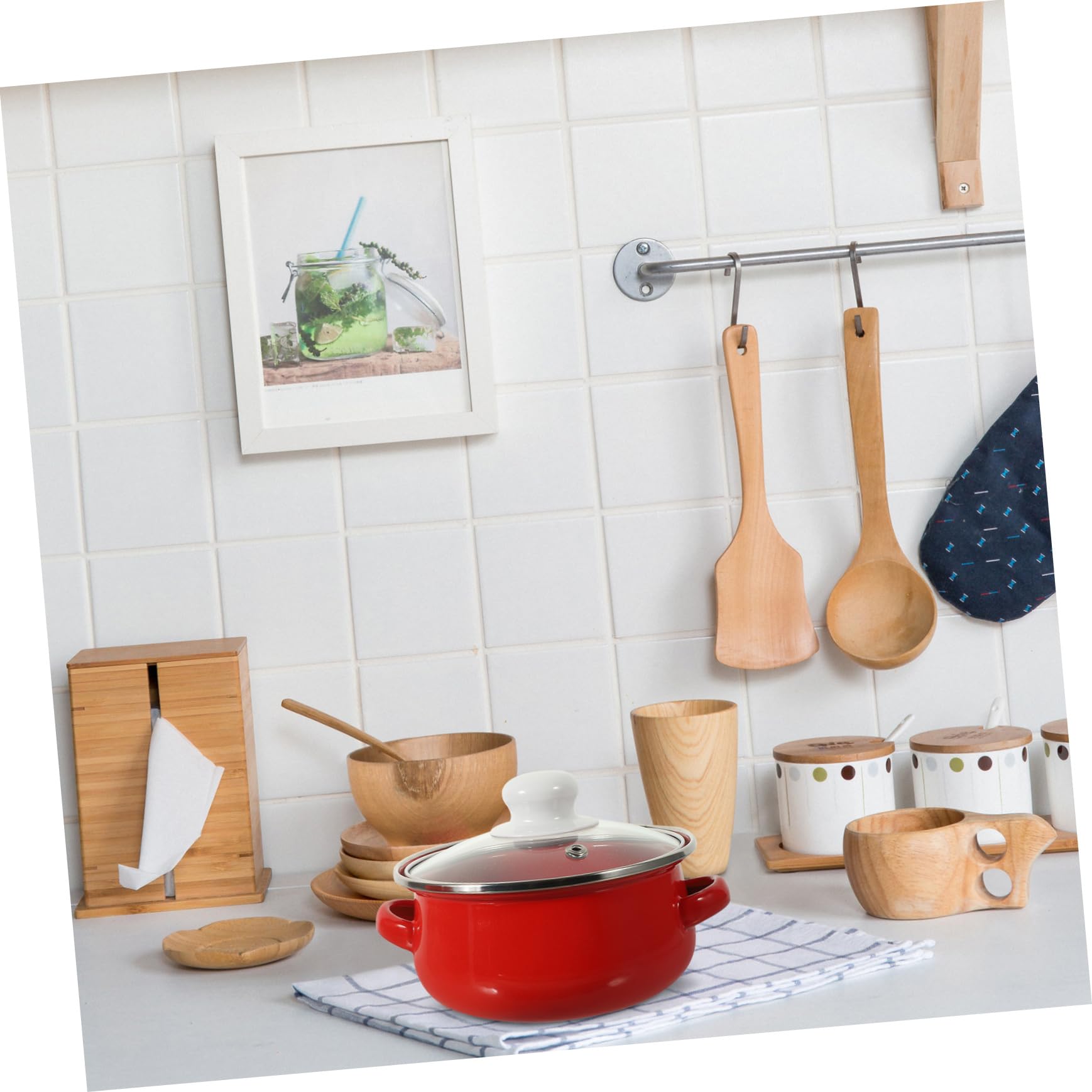 SHOWERORO 3pcs Enamel Pot Enamel Stockpot with Lid Soup Pot with Lid Small Pots for Cooking Quart Stock Noodle Pot Milk Pot Cookware Kitchen Pots With Cover Red Instant Noodle Pot