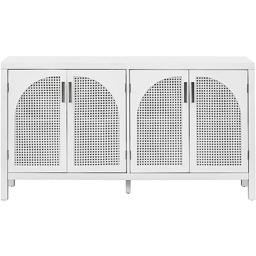 LUMISOL Accent Buffet Cabinet with Rattan Doos, Modern Sideboard and Buffet Table Console Table with Adjustable Shelves for Living Room, White