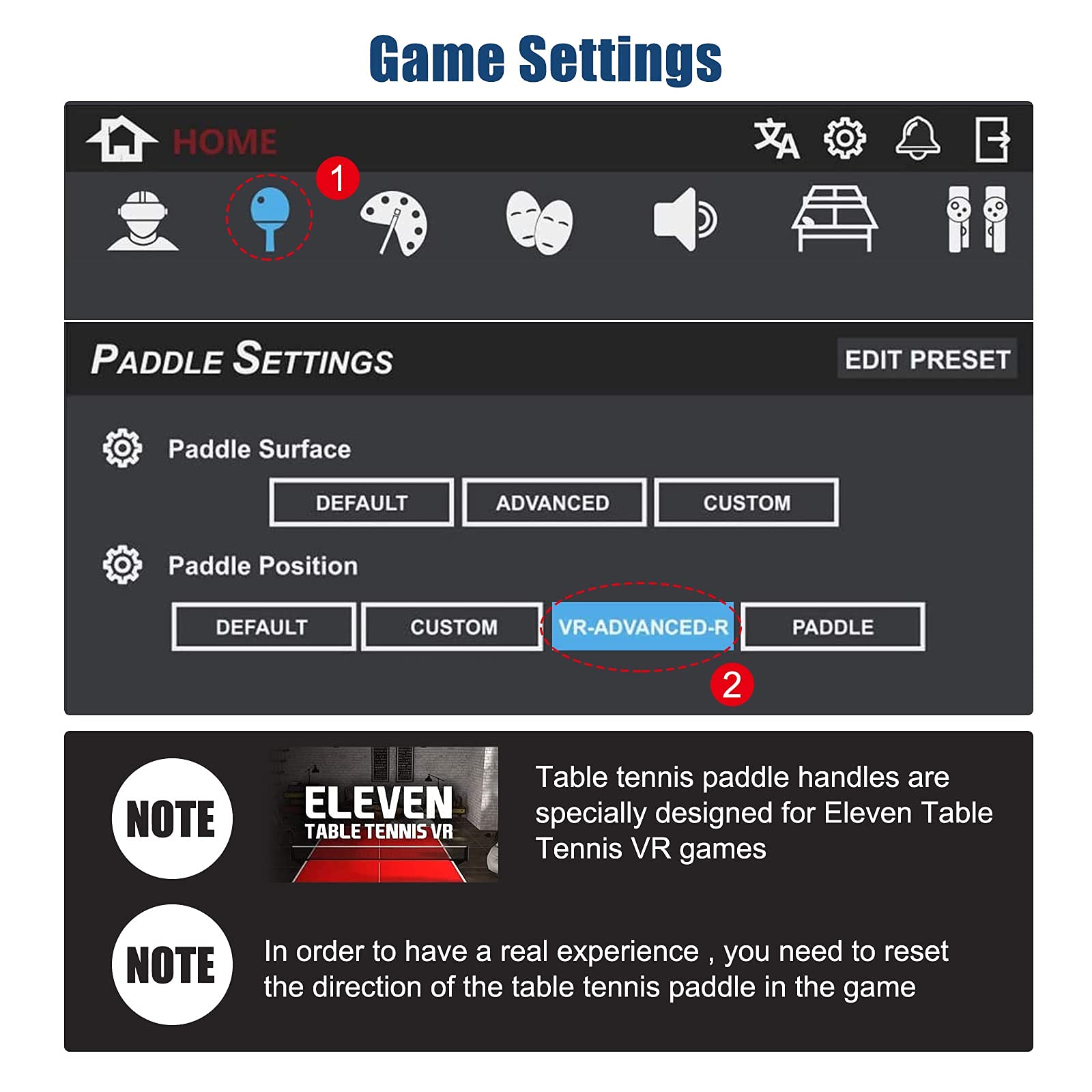 Eyglo Table Tennis Paddle Rackets Grip Handle for Oculus Quest 2 Touch Controllers, Playing Eleven Table Tennis VR Game Quest 2 Accessories Ping Pang Paddles (Blue and Red)