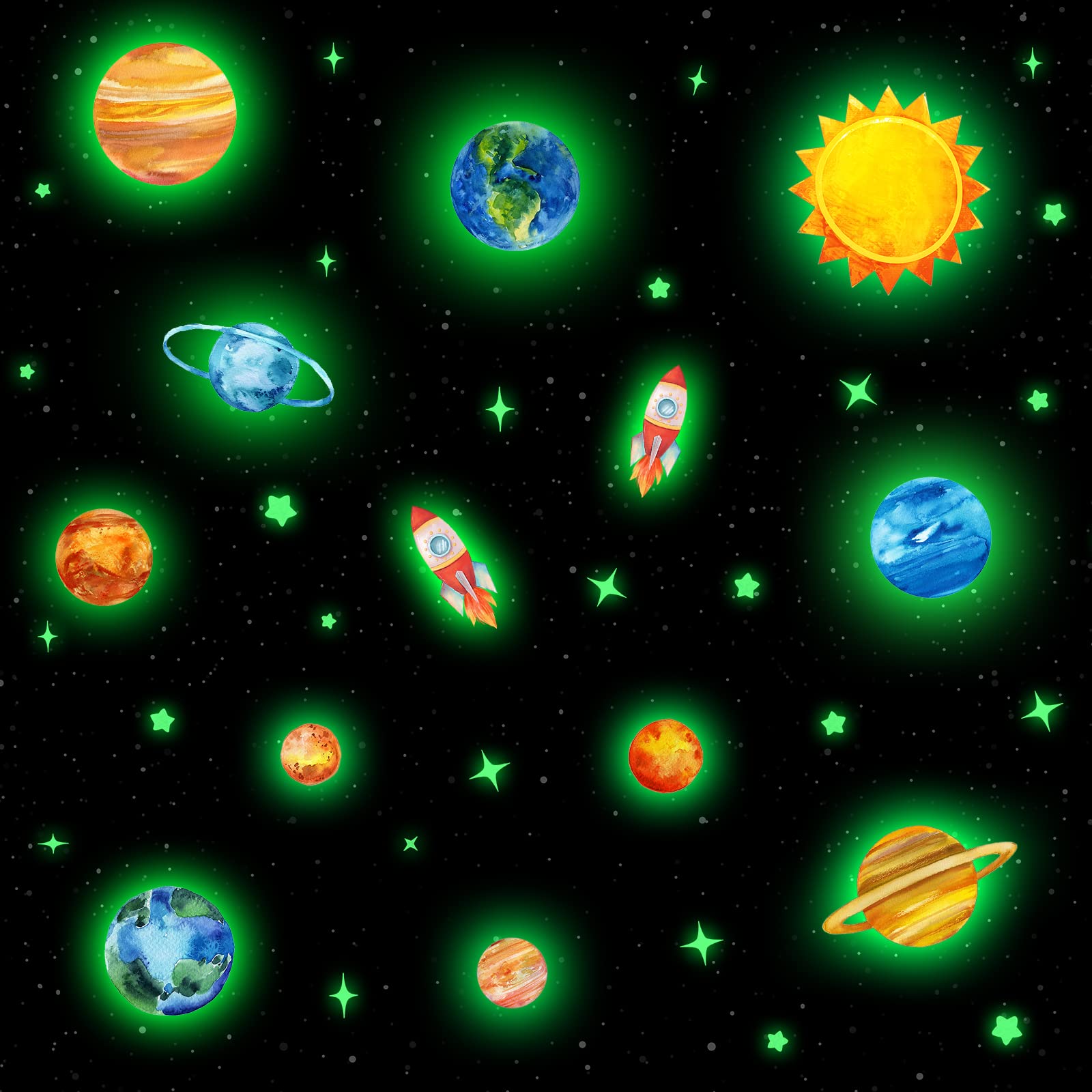 Glow in The Dark Planets for Ceiling Solar System Wall Decal Bright Planet Nursery Wall Sticker for Kids Space Decoration, Birthday Gift for Boys and Girls