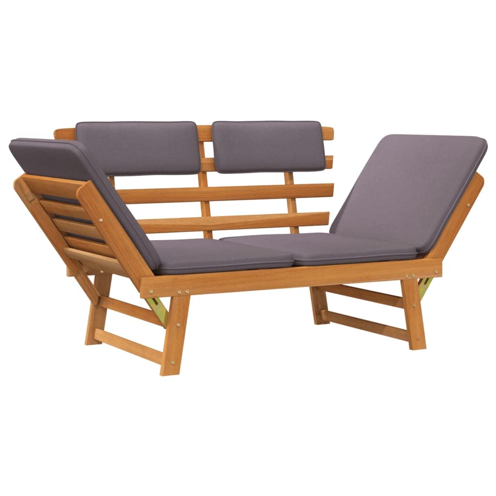 vidaXL 2-in-1 Convertible Outdoor Bench, Patio Daybed, Garden Day Bed, Weather-Resistant Solid Acacia Wood, 26.8" x 74.8" x 29.1" Brown Frame & Dark Gray Cushion