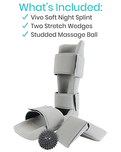 Vive Plantar Fasciitis Night Splint Plus Trigger Point Spike Ball - Soft Leg Brace Support, Orthopedic Sleeping Immobilizer Stretch Boot (Small: Men's: Up to 5, Women's: Up to 6.5)