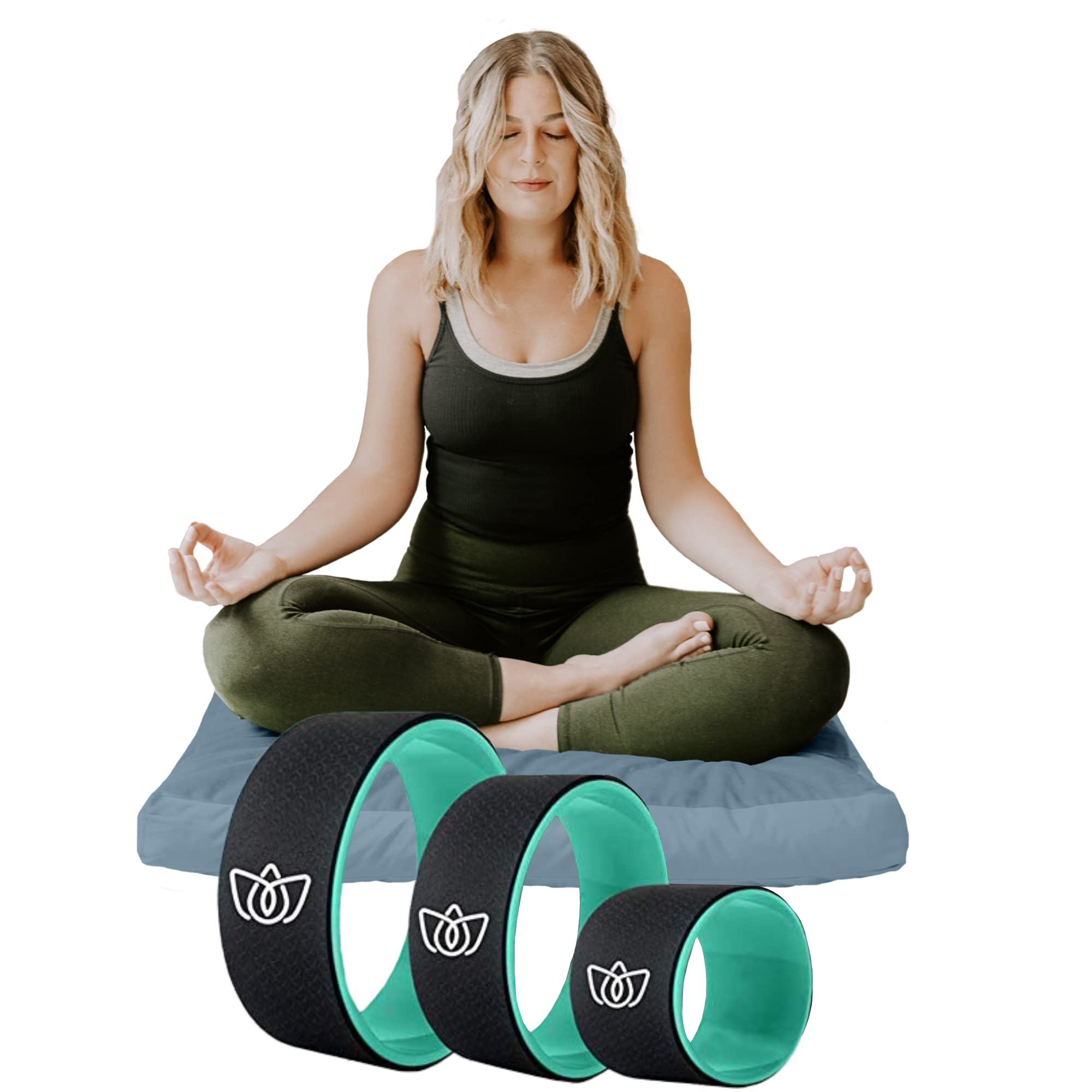 Florensi Yoga & Meditation Bundle | Ocean Abyss Zabuton Meditation Mat & Yoga Wheel 3 Pack