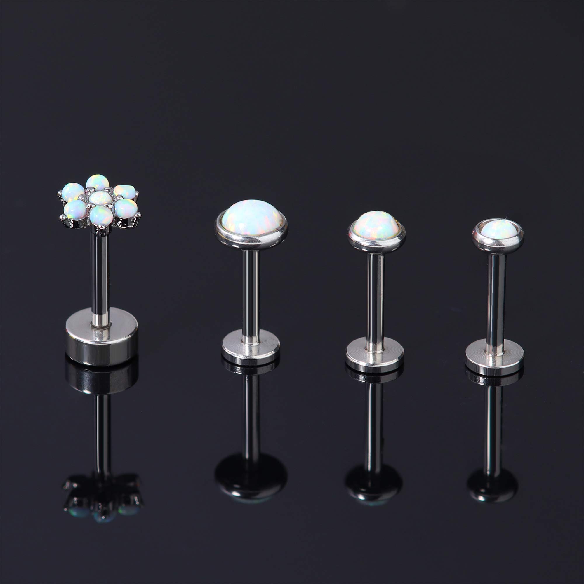 FIBO STEEL 4 Pcs 16G Stainless Steel Cartilage Stud Earrings for Women Opal Targus Helix Daith Conch Ear Piercing Jewelry 6mm