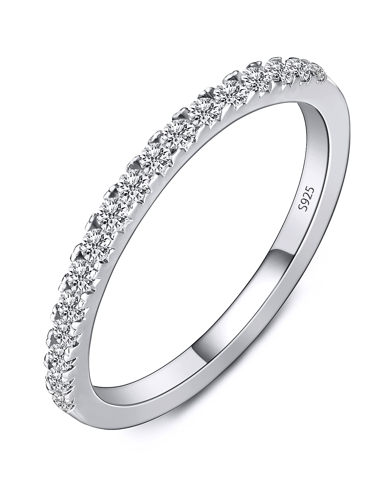 FCINOS Half Eternity Ring for Women, S925 Moissanite Stackable Engagement Ring, Promise Wedding Bands Sterling Silver Ring, Clarity Unisex Diamond Simulated Anniversary Rings (Half Eternity Ring Size 7)