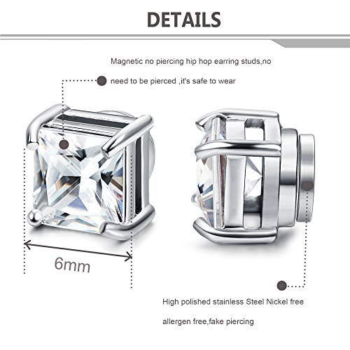 FIBO STEEL 6 Pairs Magnetic Stud Earring for Men Women Black CZ Magnet Non Pierced Clip On Earrings Set