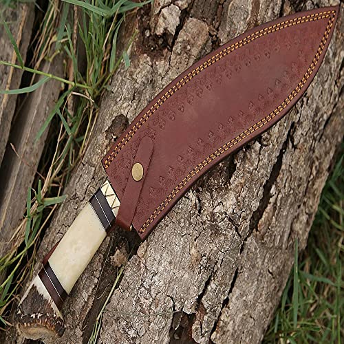 Handmade Damascus Kukri Knife with Stag Horn and Bone Handle Survival Knife Anniversary Gift Camping Knife Gift for Him Groomsmen gift EDC