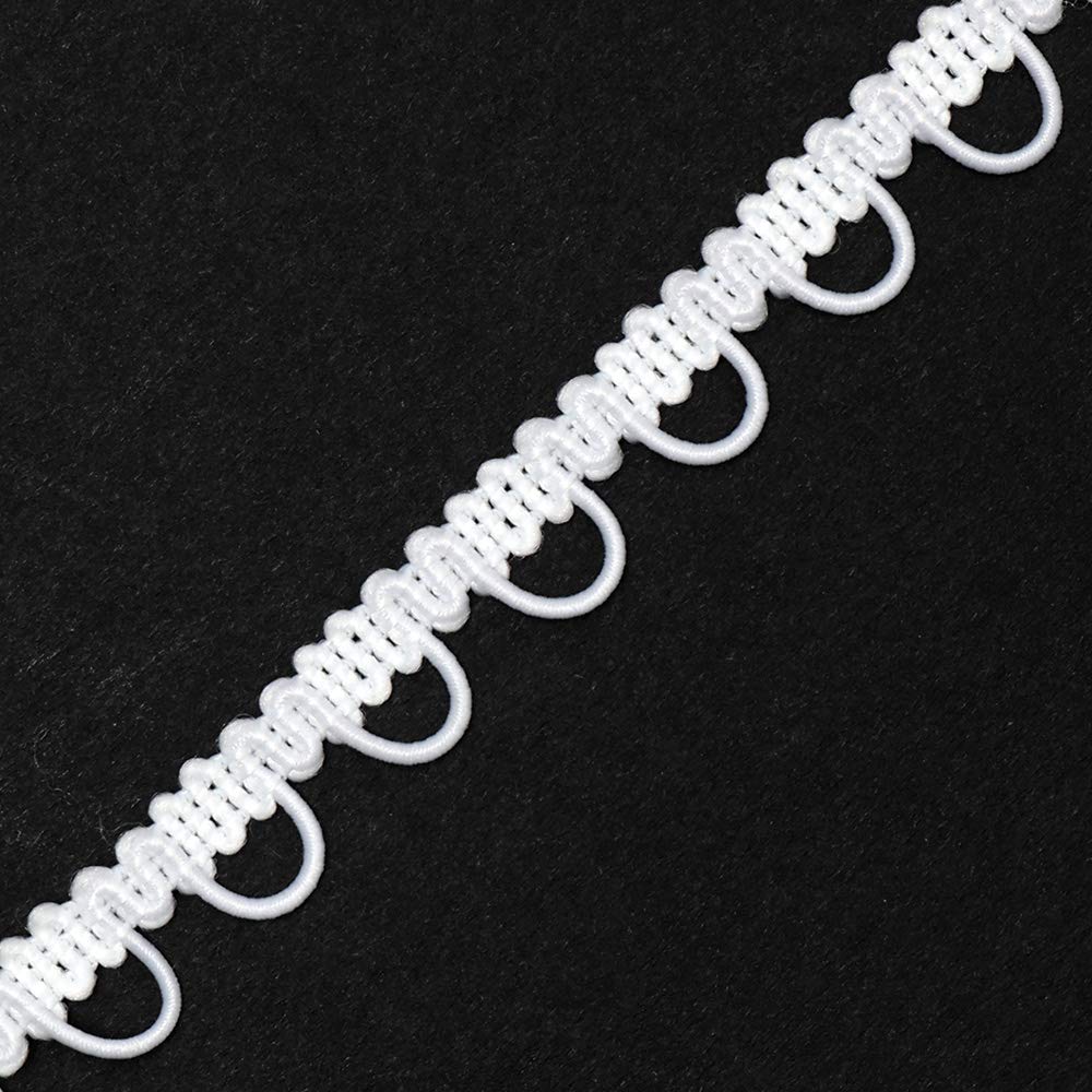 eJoyce 4-Yards Petite Braid Trim with Elastic Button Loop for Costume, Crafts and Sewing, TR-12155 (White)