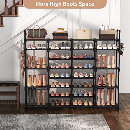 ROJASOP Large Shoe Rack Storage Organizer for Closet Entryway, 62-66 Pairs Sturdy Tall Shoe Rack for Closet with Side Hooks Garage Shoe Rack Stackable Boot Shoe Rack for Bedroom