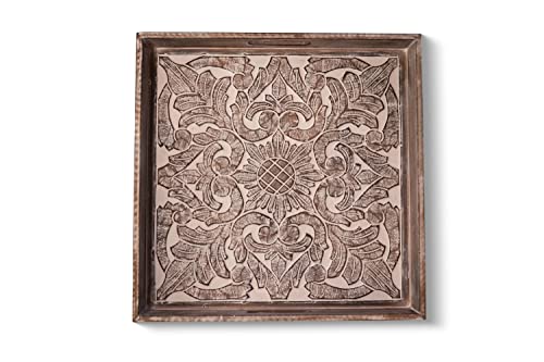 Foxglove Market Large Wood Ottoman Tray - 20 x 20 Inch Square Wooden Serving Tray (Solid Base) - Decorative Tray with Handles