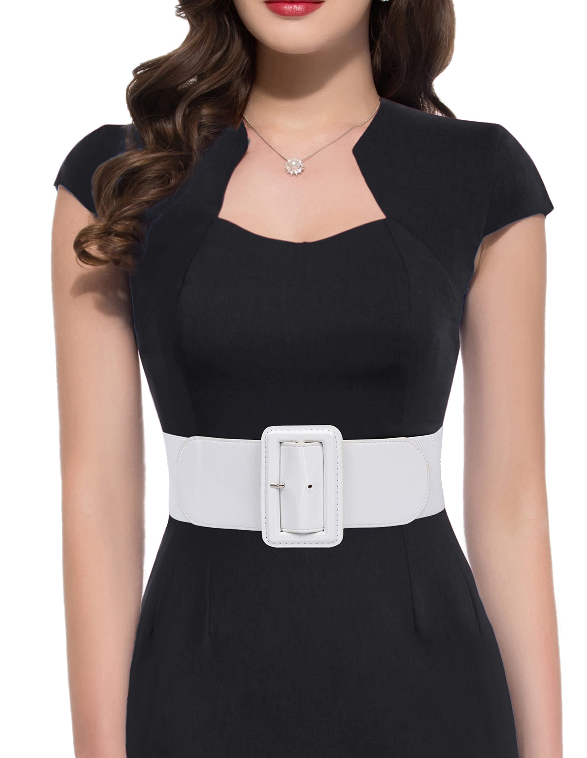 Hanna Nikole Womens Wide Elastic Waist Belt Cinch Belt Trimmer Stretch Waistband White XL
