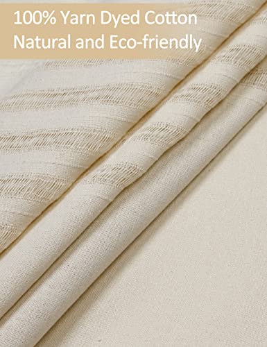 SUMGAR Cotton Shower Curtain Boho Farmhouse Shower Curtains for Bathroom with Tassels & Jacquard Striped Window, Beige Fabric Fringe Shower Curtain Set with Hooks, 72" x 72"
