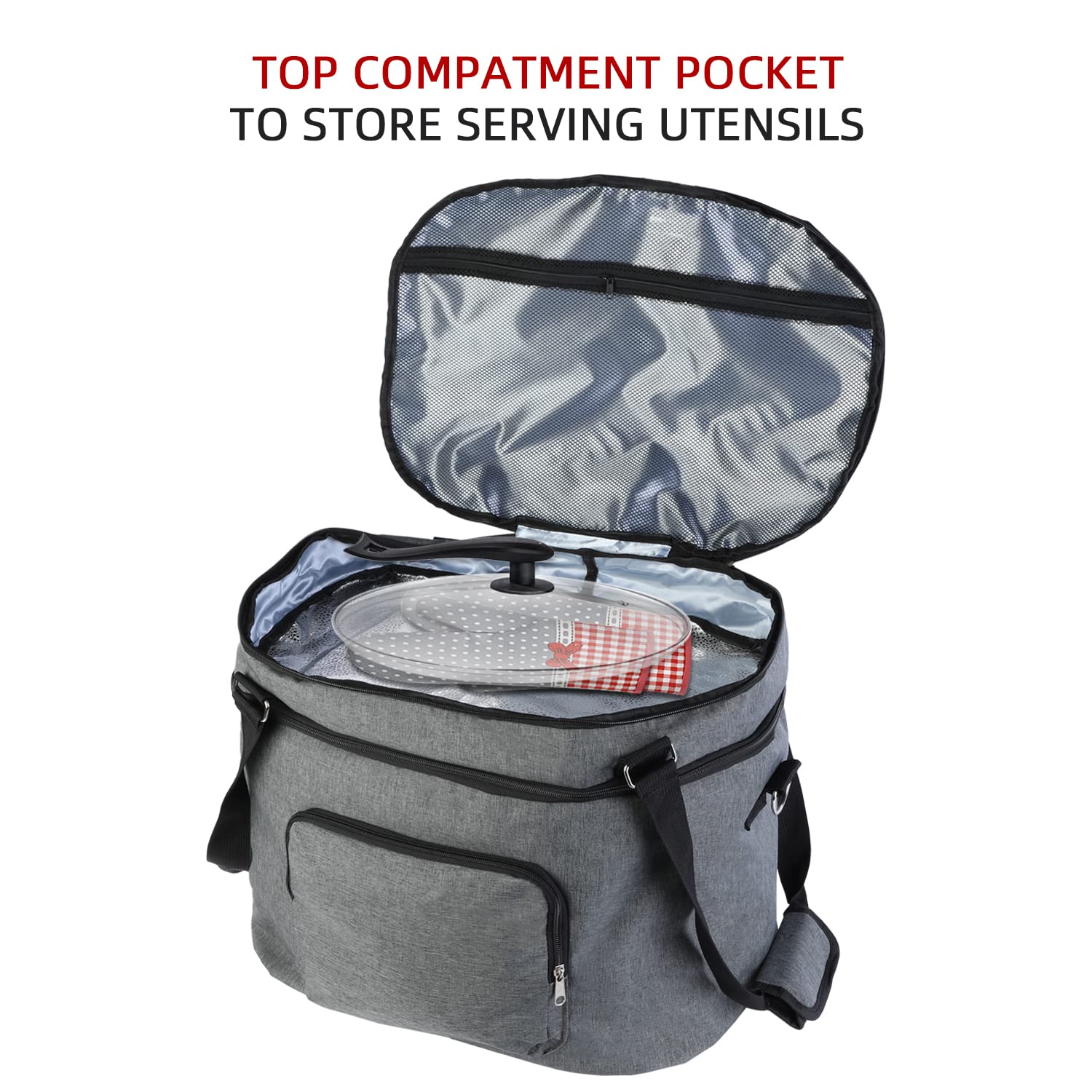 Double Layers Slow Cooker Bag，Carry Case with Top Zip Compartment and Accessory Pocket , Insulated Slow Cooker Carrier Fits for Most 68 Quart Oval Slow Cooker, Fabric waterproof ,Easy to clean.(Bag