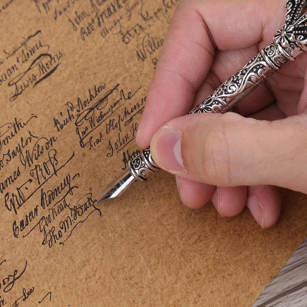 Feather Quill Pen,Antique Calligraphy Feather Dip Quill Pen with Ink Set,5 Replacement Nibs,Fluent in writing(Red)