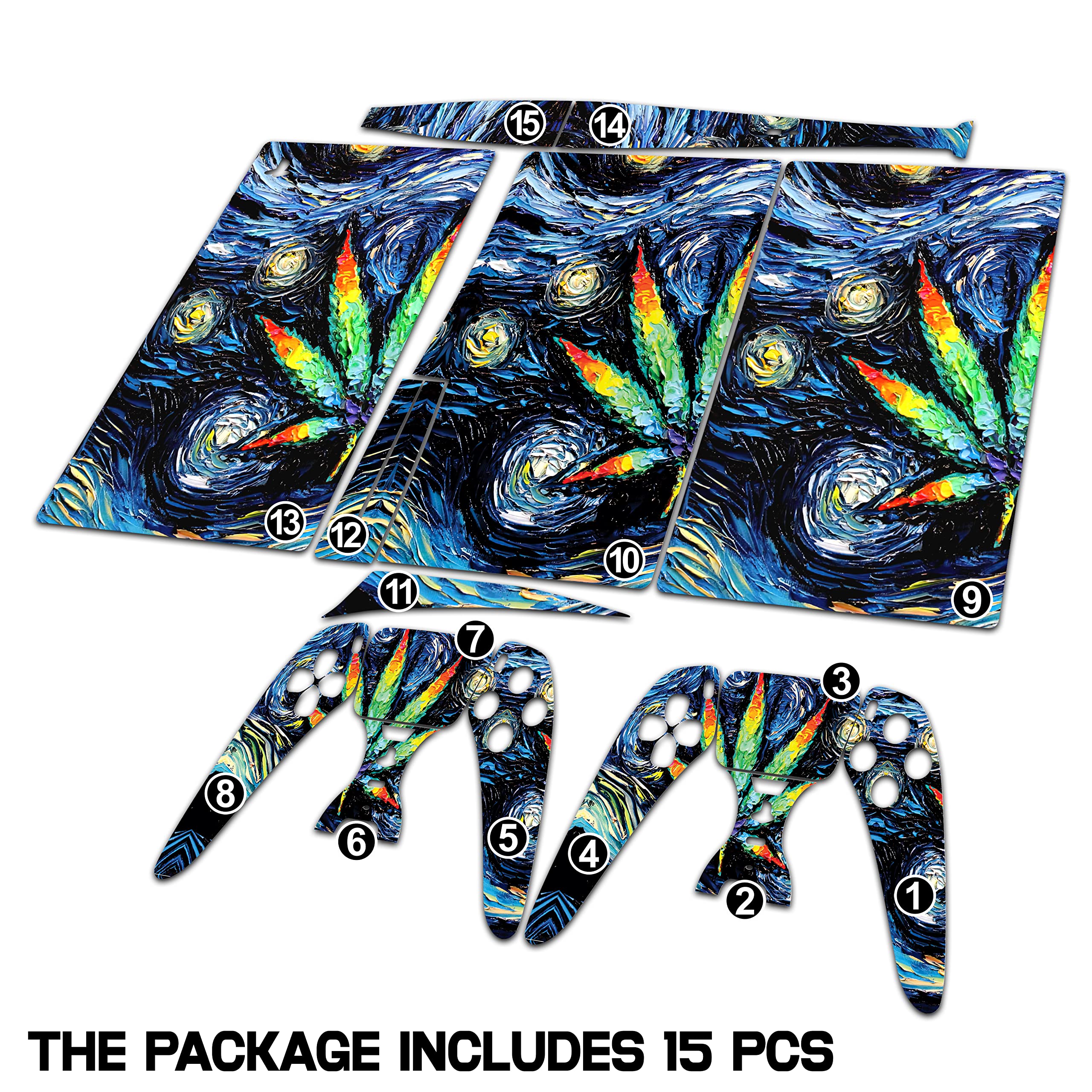 HK Studio Hippie Night Decal Sticker Skin Specific Cover for Both PS5 Disc Edition and Digital Edition - Waterproof, No Bubble, Including 2 Controller Skins and Console Skin