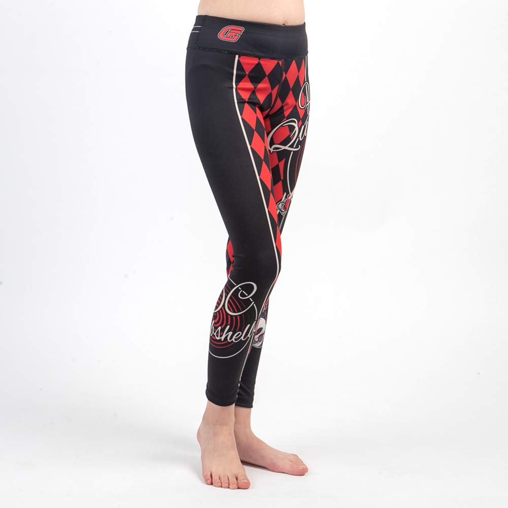 Fusion Fight Gear Harley Quinn Girls BJJ Spats Leggings (X-Large) Black and Red