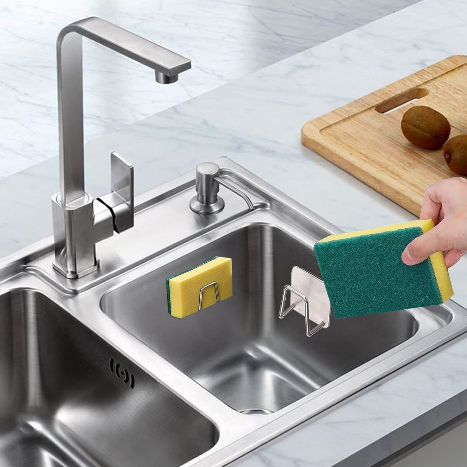 Eksinzenith 2Pcs Sponge Holder for Kitchen Sink,Strong Adhesive Small Sponge Holder,Sink Holder for Brush and Sponge,Premium Rustproof SUS304 Stainless Steel Rust Proof Waterproof (Silver)