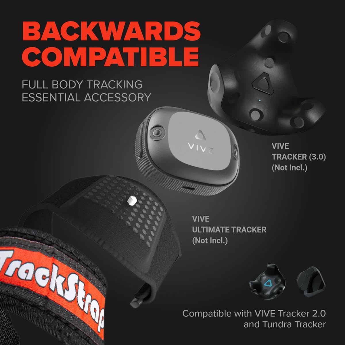 HTC 3 Pack VIVE Tracker (3.0) Bundle with Base Station 1.0, Rebuff Reality TrackBelt + 2 TrackStraps Full Body Tracking VR Bundle